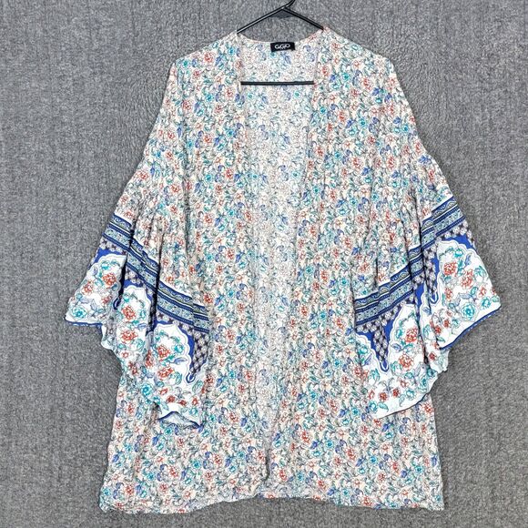 Gigio | Tops | Gigio Kimono Womens S Blue Floral Duster Boho ...